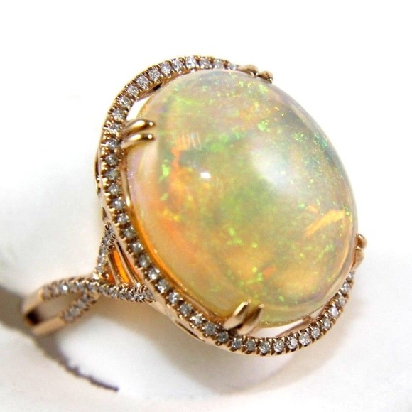 Jewelry | Oval Fire Opal Ring Wdiamond Halo 14k Rg 1388ct | Poshmark